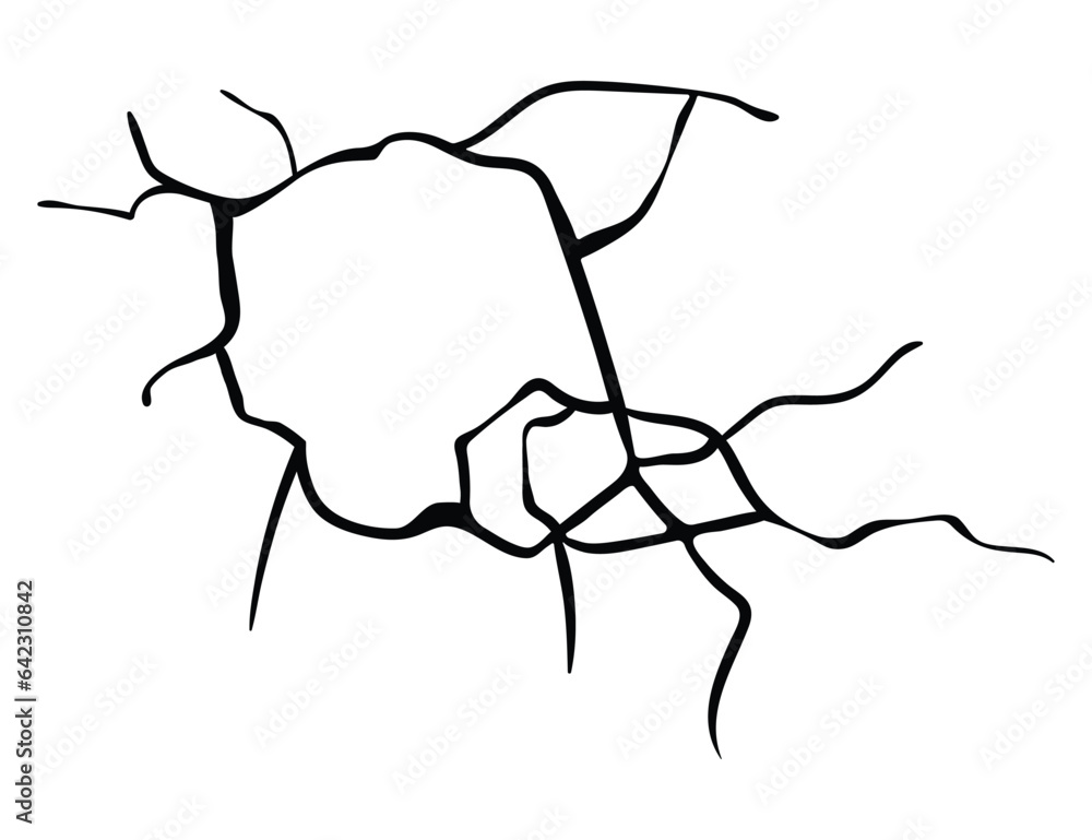 Ground cracks, breaks on land surface from earthquake isolated on white ...