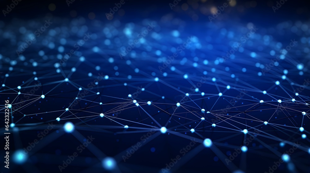 Blurred Data Technology Background in blue Colors. Network of connected ...