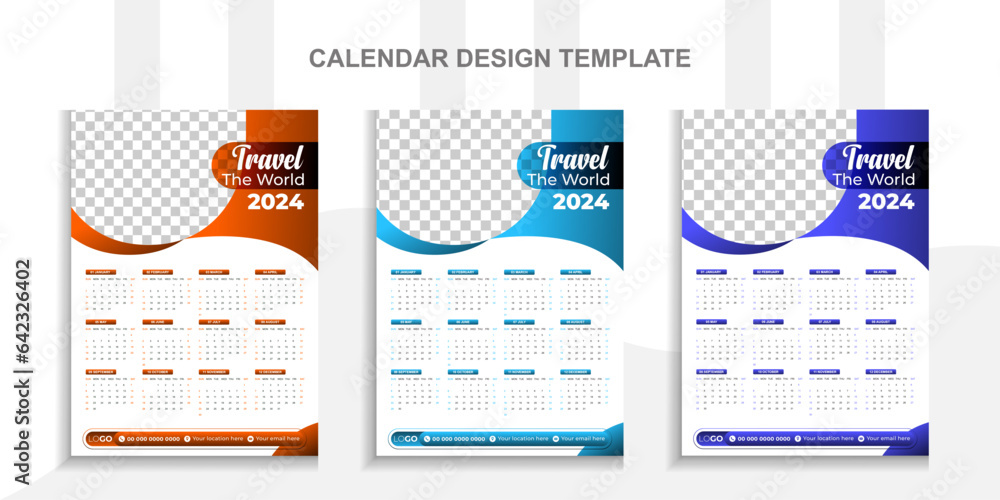 2024 Modern calendar design with place for photo and business or ...