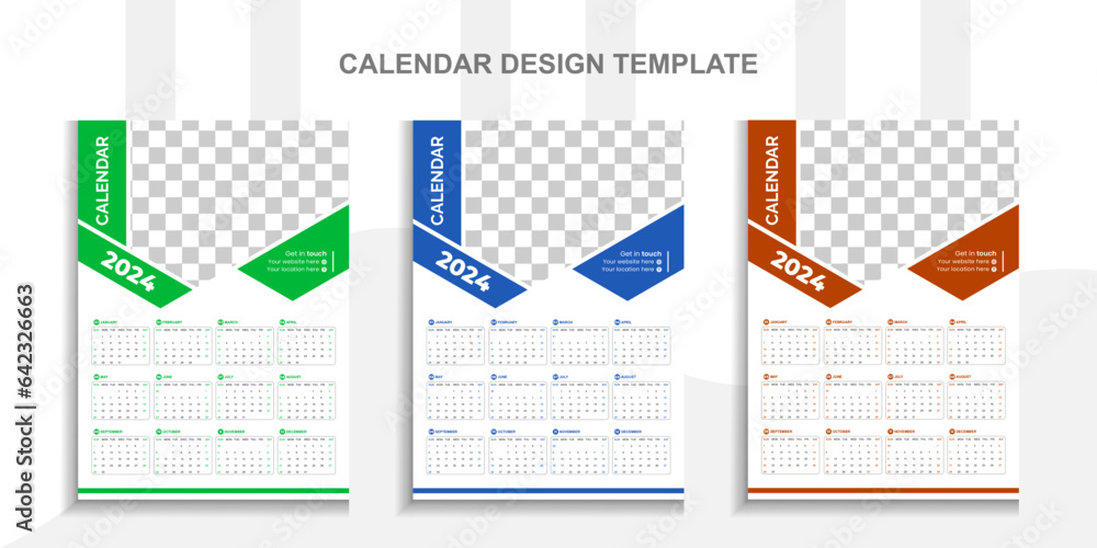 2024 Modern calendar design with place for photo and business or ...