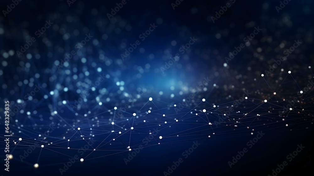 Blurred Data Technology Background in navy Colors. Network of connected ...