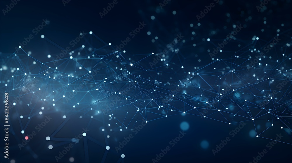 Blurred Data Technology Background in navy Colors. Network of connected ...