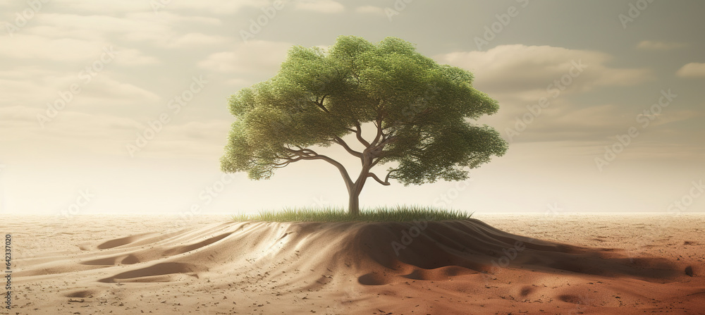 Climate change concept. Tree in two parts with green and healthy nature ...