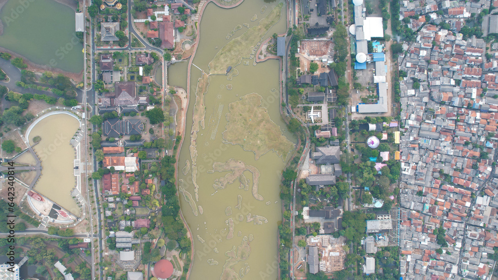 Aerial View of the Miniature of Indonesia Map, Taman Mini Indonesia ...