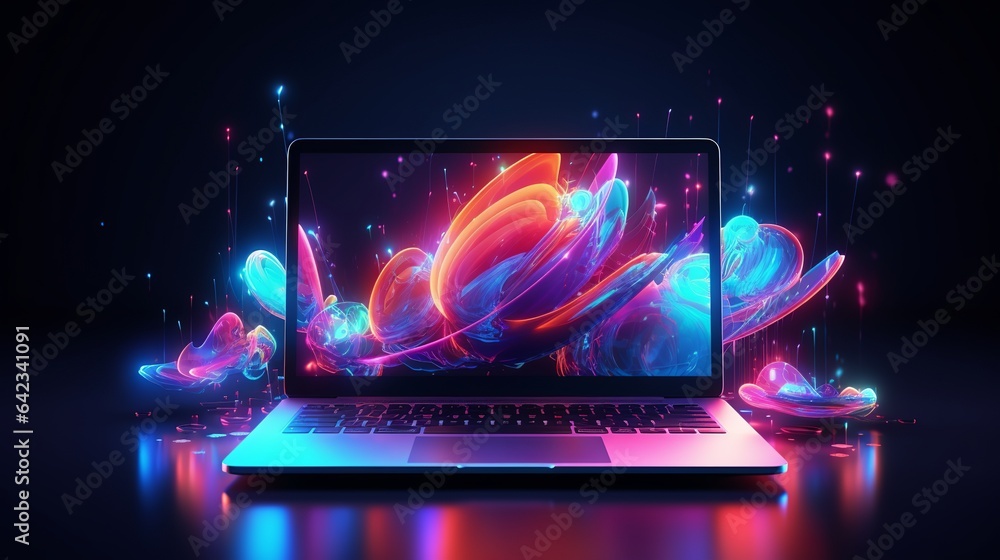 futuristic laptop technology in neon colors - ideal for cover designs ...