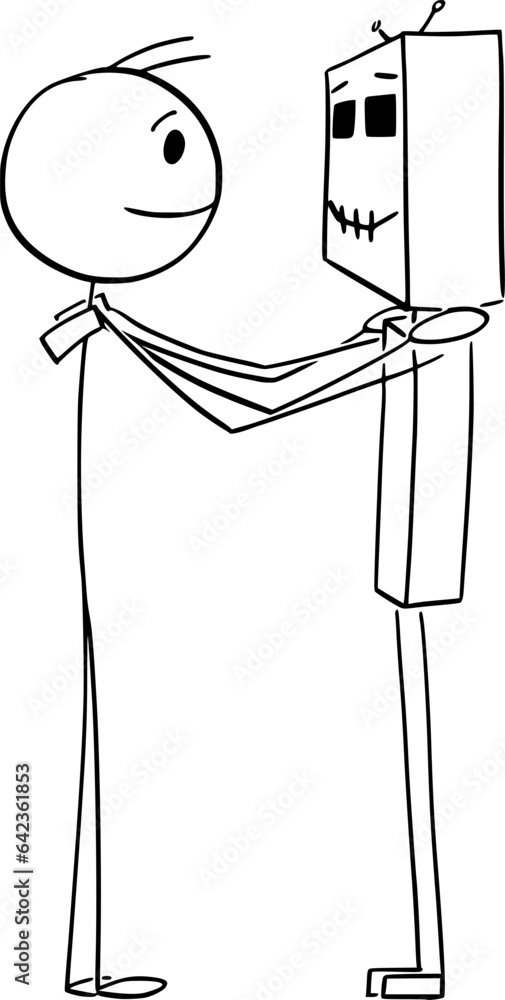 Human Hugs Friendly Robot , Technology and Friendship, Vector Cartoon ...