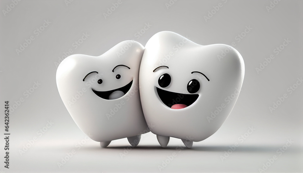 2cute teeth hugging, healthy teeth, Close up white background, Ai ...