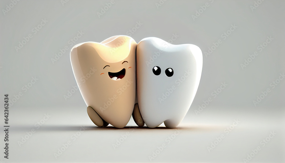 2cute teeth hugging, healthy teeth, Close up white background, Ai ...