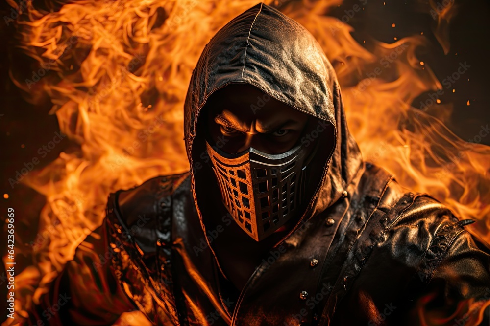 mysterious ninja warrior, Portrait of a man in a leather jacket with a ...