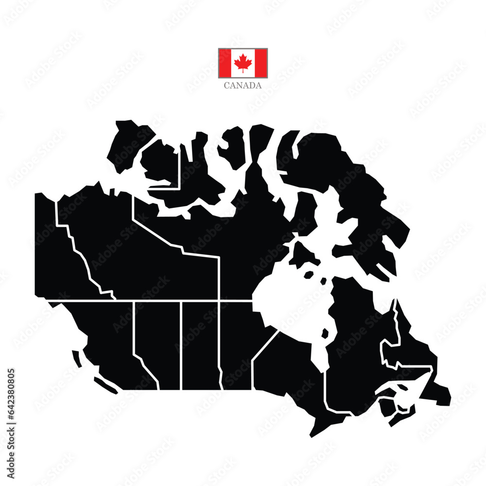 Canada contour vector map with state, black-white, flag in color ...