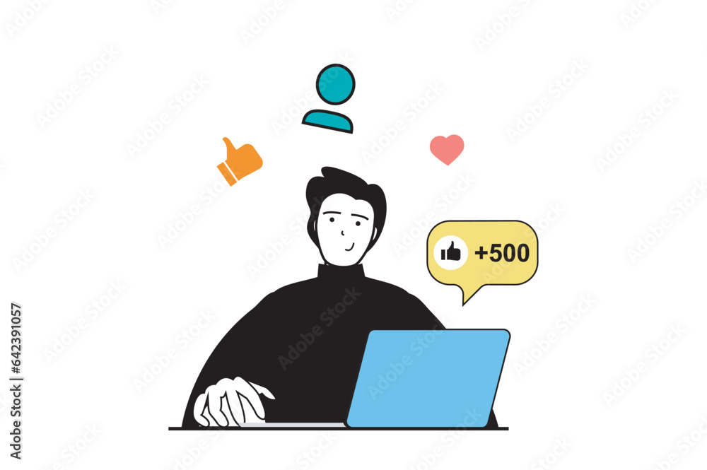 Digital marketing concept with people scene in flat web design. Man ...