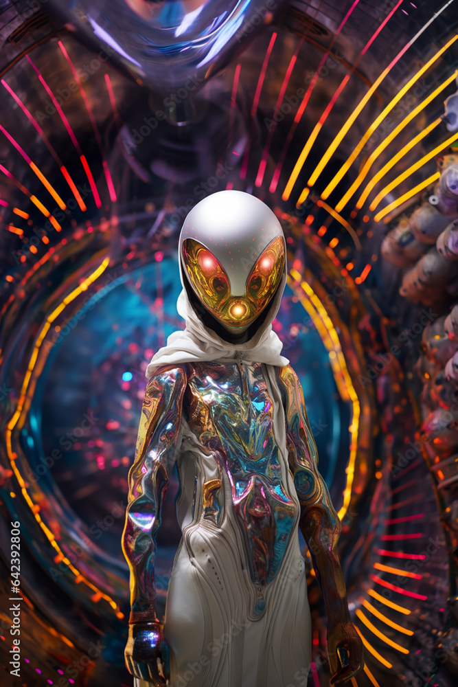 Beautiful colorful alien, an incredible cute alien monster with big ...