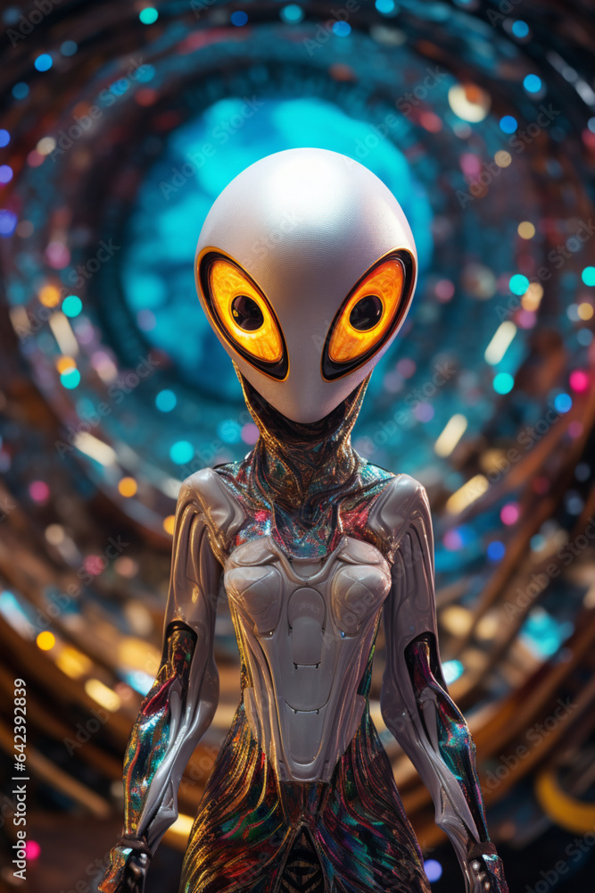 Beautiful colorful alien, an incredible cute alien monster with big ...