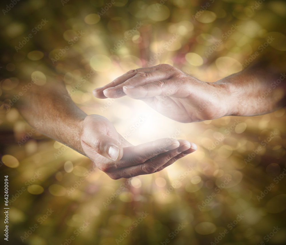 Divine Intelligence the Creator of All That Is - male hands with white ...