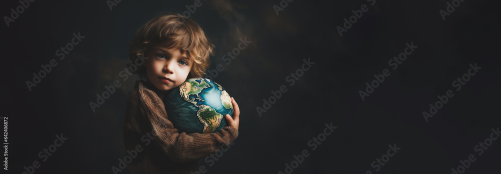 Young child hugging earth, save planet, earth day, sustainable living ...