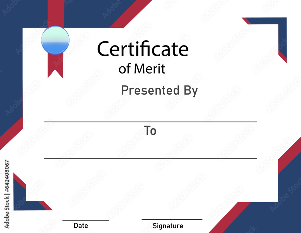 Vector illustration of printable certificate of merit template. Stock ...