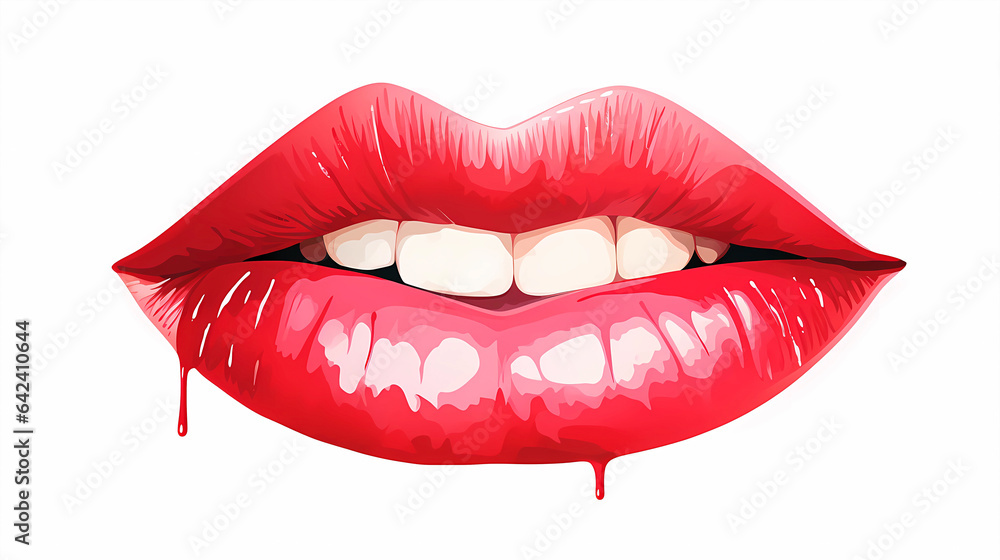 hand drawn cartoon red lips illustration Stock Illustration | Adobe Stock