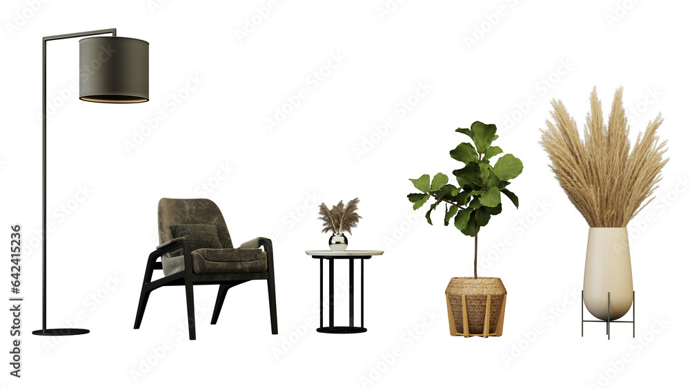 Interior furniture set 3D render. Living room house floor template ...