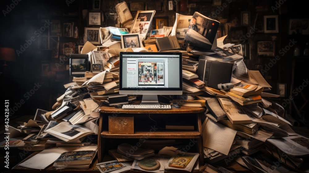 Concept of Information Overload. A computer monitor displays an ...