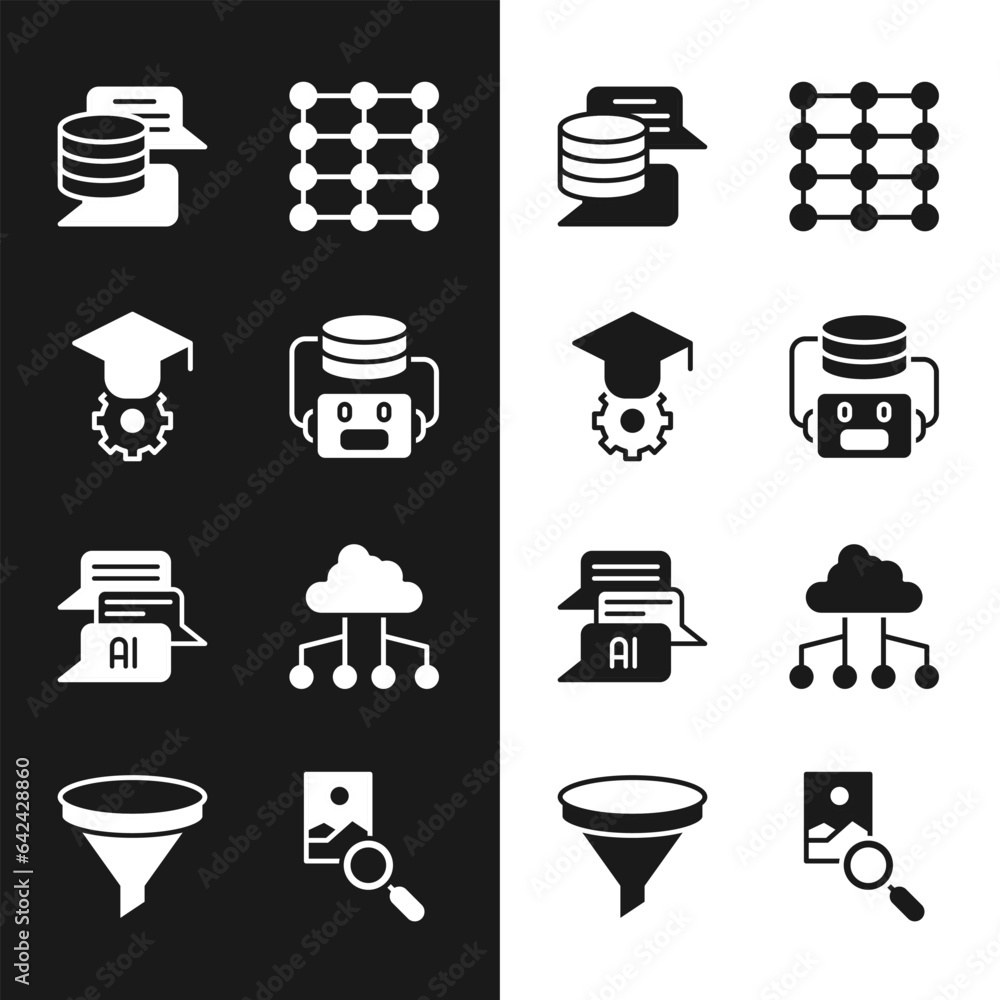 Set Artificial intelligence robot, Graduation cap, Server, Data, Neural ... Set Artificial intelligence robot, Graduation cap, Server, Data, Neural ...