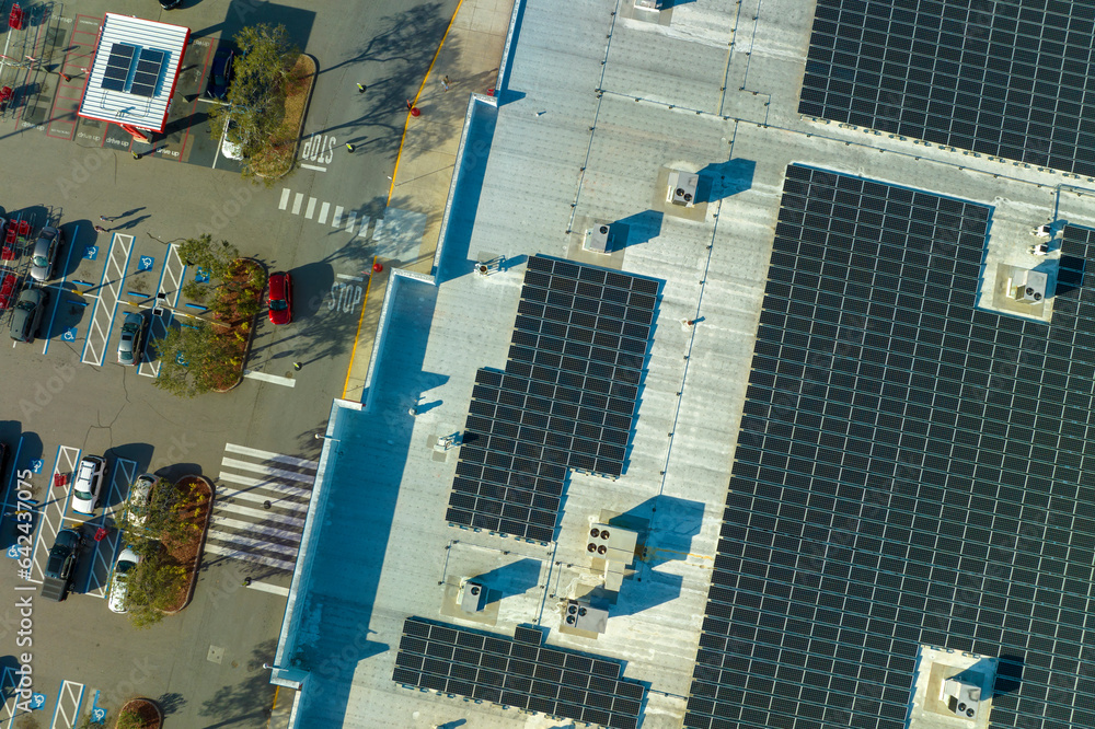 Producing of sustainable energy. Electric photovoltaic solar panels ...