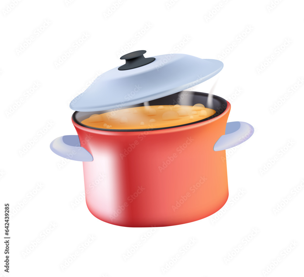 3D Cooking pan icon. Cooking pot, Boiled water in pots, pasta in ...