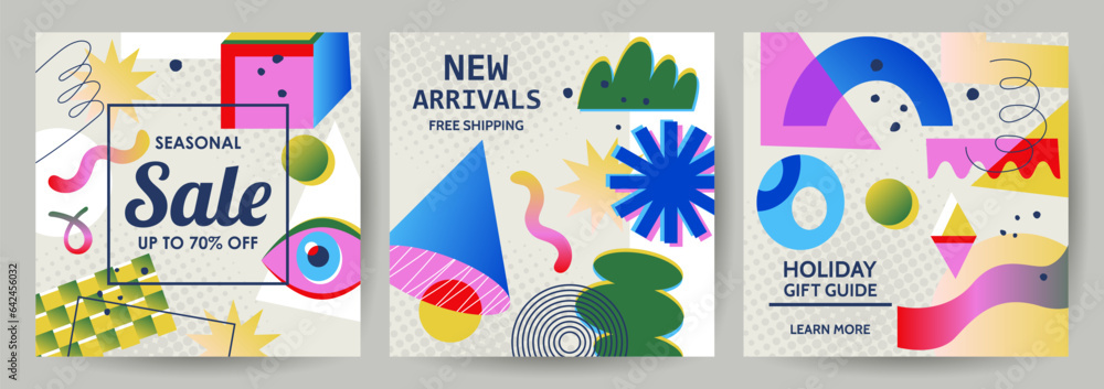 Trendy poster design with retro risograph abstract shapes. Template ...