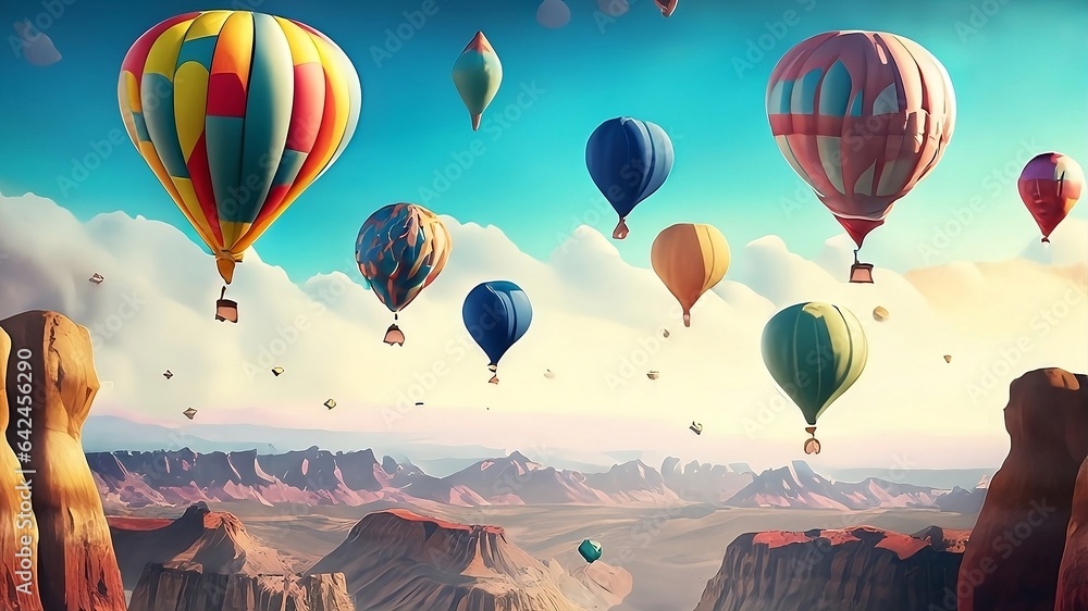 animated movie scene of someone overlooking a scene of colorful hot air ...