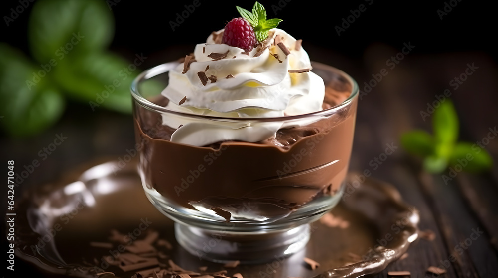 Delicious and indulgent chocolate mousse topped with whipped cream ...