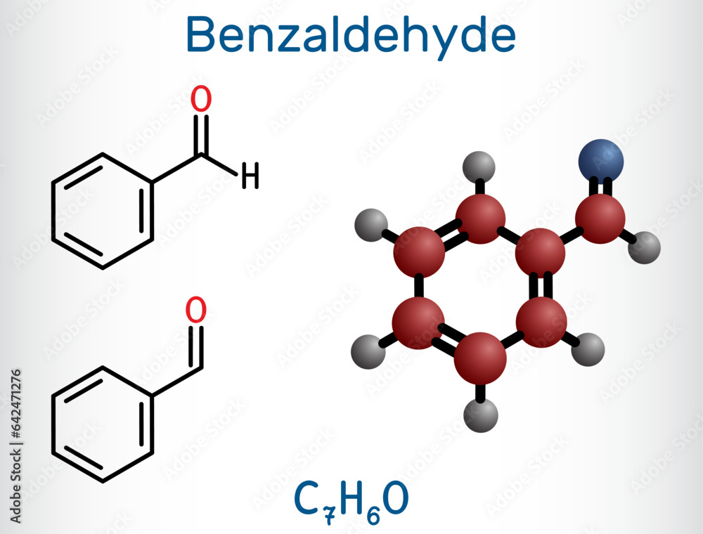 Benzaldehyde, benzoic aldehyde molecule. It is simplest aromatic ...