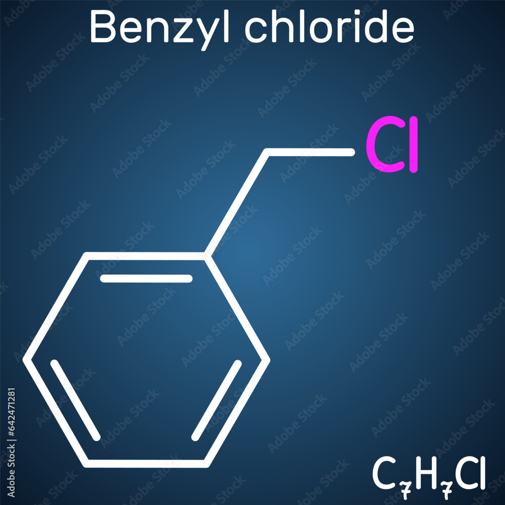 Benzyl chloride, alpha-chlorotoluene molecule. Is used in manufacture ...