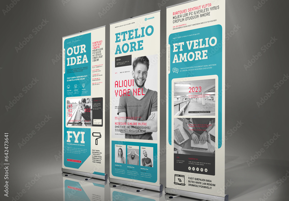 Roll-up Banner Template in Cyan and Grey with Pink Elements Stock ...