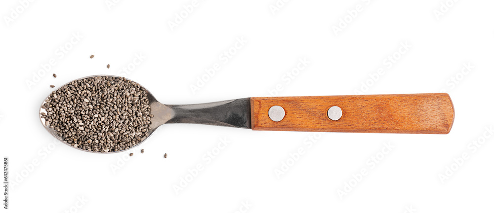 Top view of single spoon with brown wooden handle with healthy organic ...