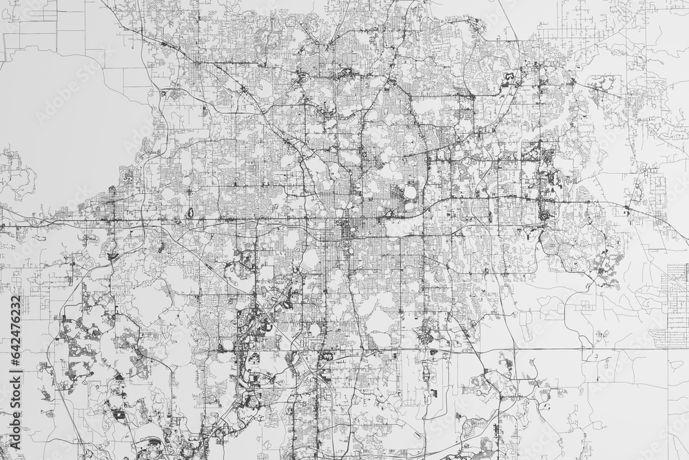 Map of the streets of Orlando (Florida, USA) on white background. 3d ...