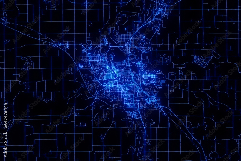 Street map of Eau Claire (Wisconsin, USA) made with blue illumination ...