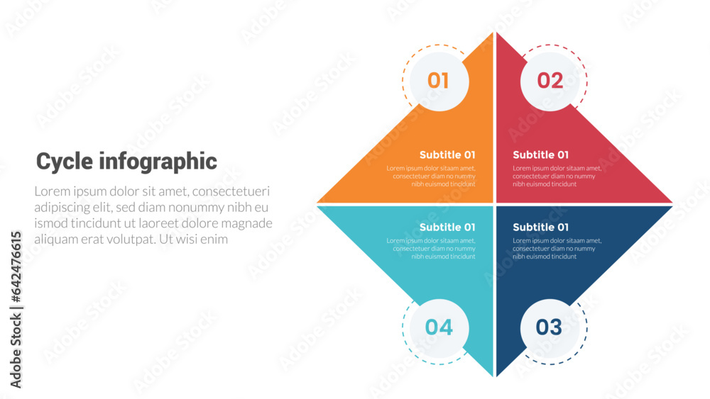 cycle or cycles stage infographics template diagram with rotated square ...