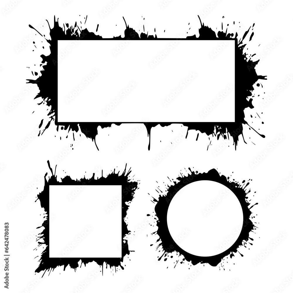 Dirty messy grunge texture frame border set transparent vector ...