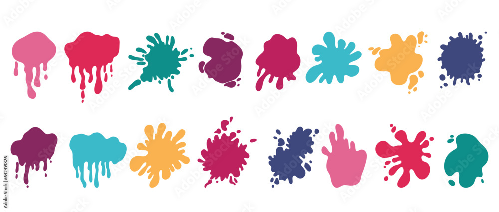 Paint splash. Color blot different forms, liquid splat, dirty splodge ...