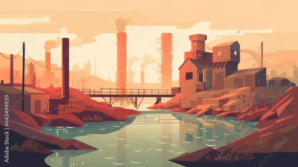 Air, water and soil pollution by industrial production cartoon vector ...