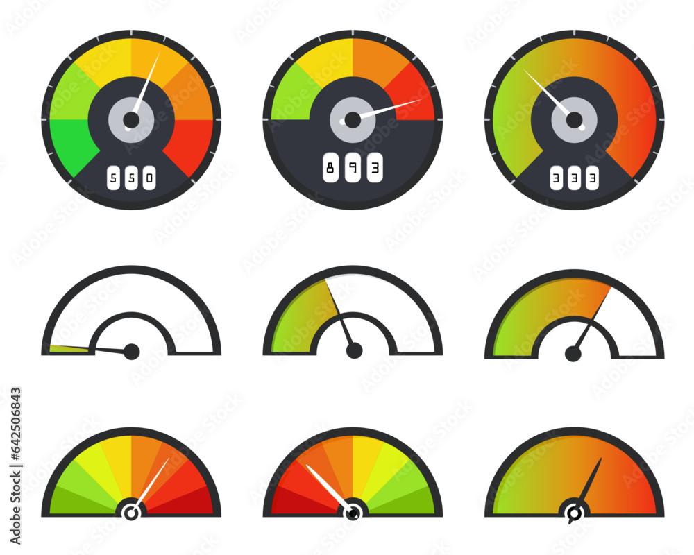 Speedometer, gauge meter icons. Customer satisfaction indicators with ...