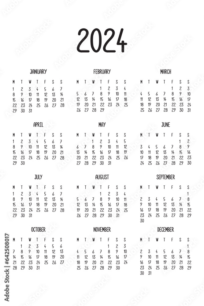 Calendar grid template, 2024 year. Calendar 2024, monday first ...