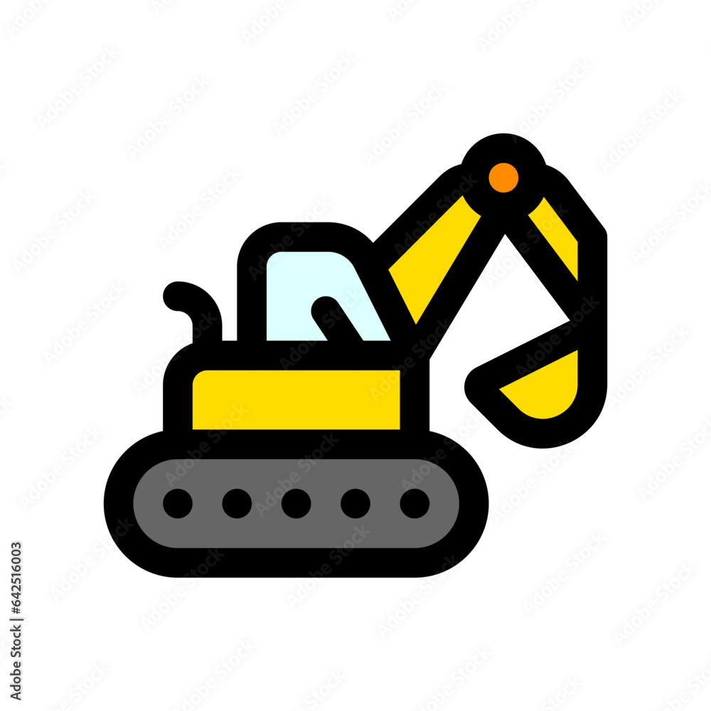 Editable excavator, tractor, machine, digger, loader vector icon ...