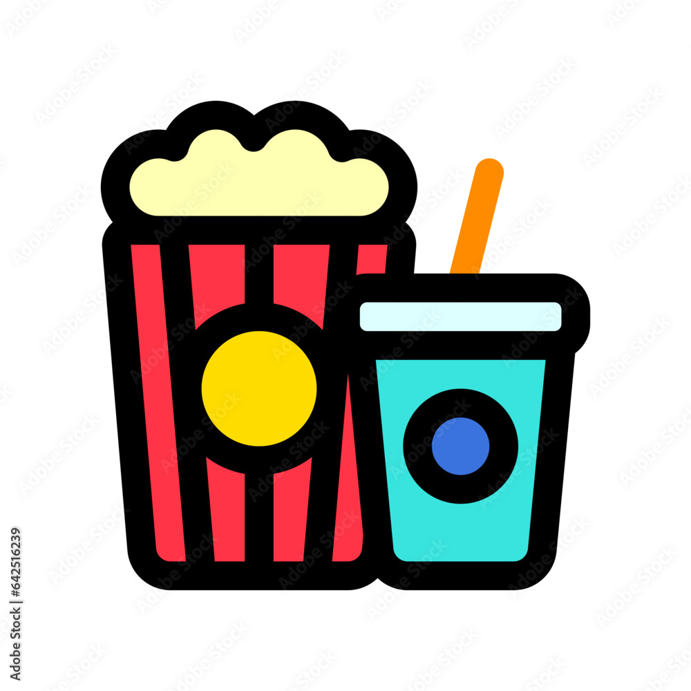 Editable popcorn, soda, snack, drink food, beverage vector icon. Movie ...