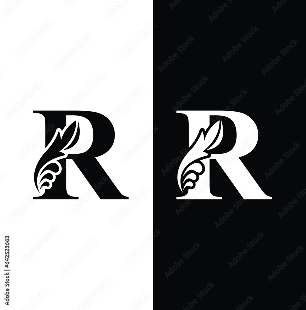 letter R. White and Black flower alphabet. Beautiful capital letters ...