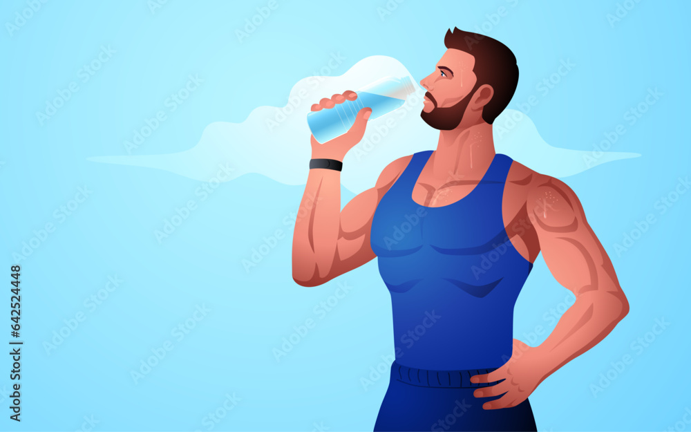 Vetor de Illustration of muscular man drinking water after a workout ...