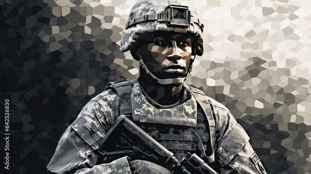 Pixelated Shadows: A Monochromatic Camouflage for Modern Warriors Stock ...