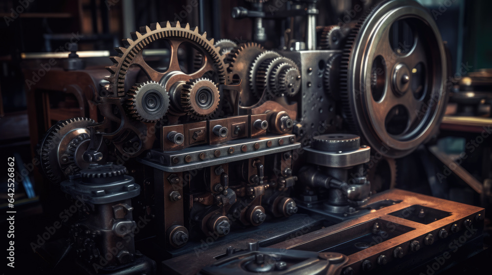 Machine mechanism complexe. Mechanical engine gears cogs robot ...