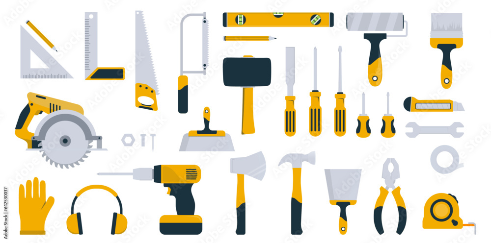 Carpenter tools vector collection - Set of illustrations with various ...
