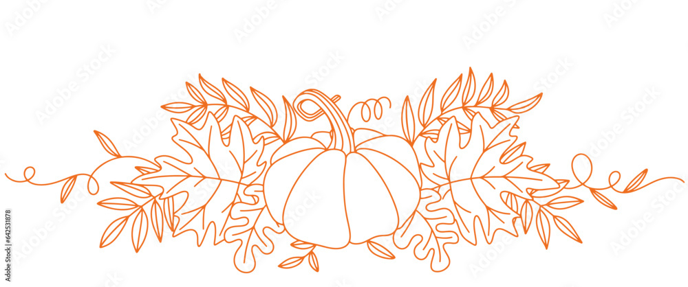 Pumpkin Thanksgiving Day line art background . Simple vector web banner ...
