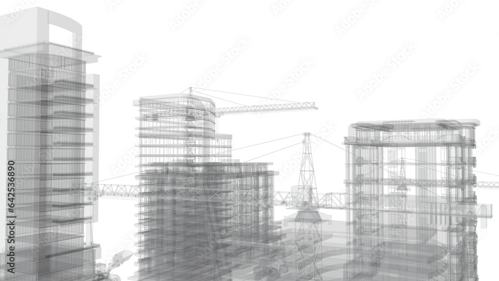 Construction site with a tower crane and construction equipment ...